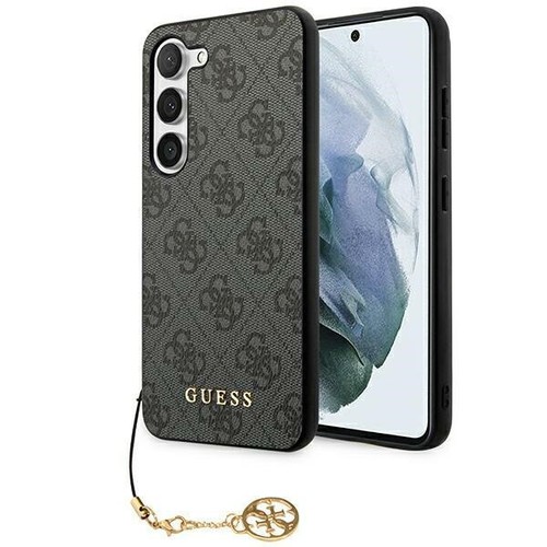 Phone Case Hard Galaxy A55 Guess Faux Leather Grey Logo Chain Golden | eBay
