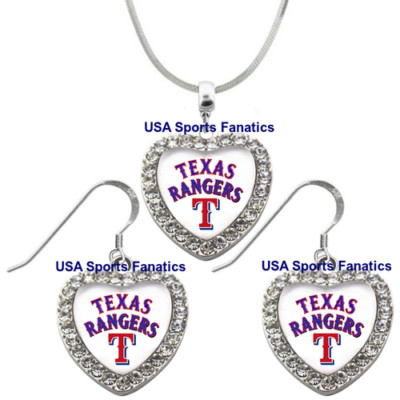Texas Rangers 925 Necklace or Earrings or Set Team Heart With ...