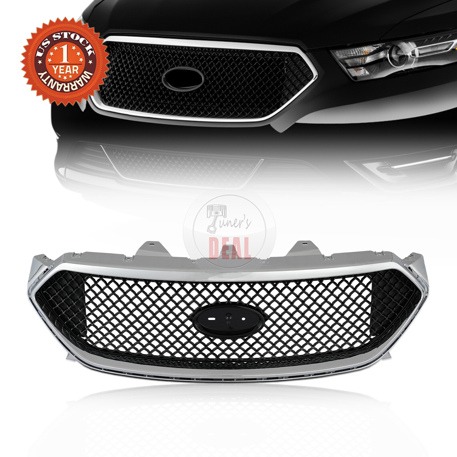 For 13-18 Ford Taurus SHO W/Chrome Trim Front Grille Assembly Gloss ...