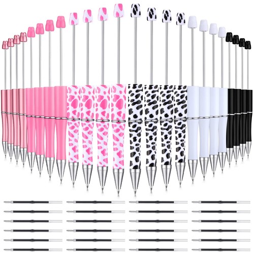 24 Pcs Back to School Cow Print Beadable Pens Western Bulk DIY Pink ...