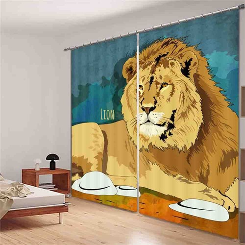 Great Cute Lion Squat 3D Blockout Photo Print Curtain Fabric Curtains ...