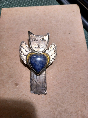 RARE Comstock Sandy Sterling Silver Sodalite Happy Heart Angel 3" Cat ...