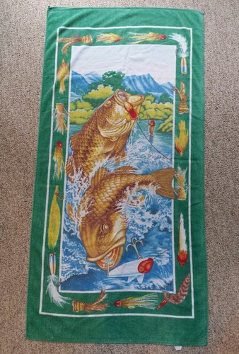 VTG Bass Fishing Bath Beach Hand Towel Anglers Cloth Wall Hanging 55 X ...