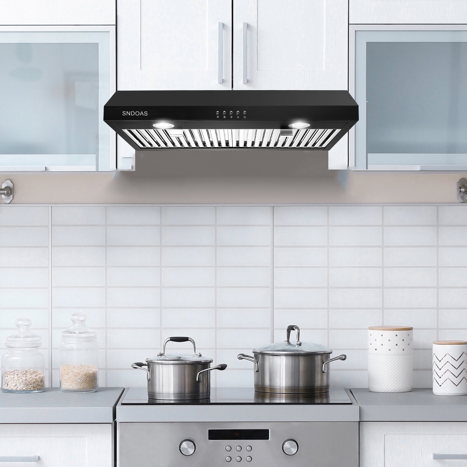 30 in Under Cabinet Range Hood Black/Sliver Cook Fan w/LEDs 600CFM 3 ...