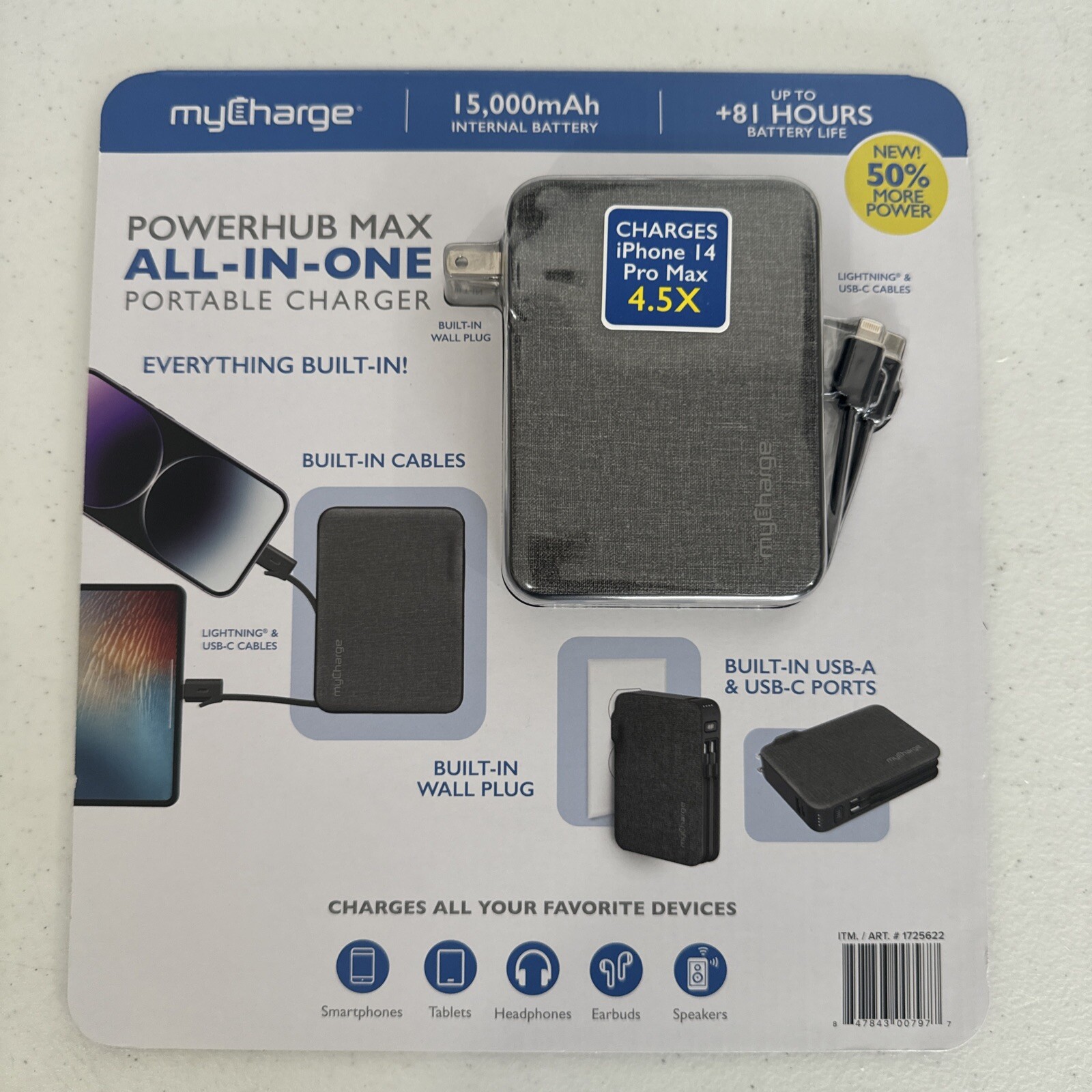 NEW myCharge Powerhub Max All-in-One Portable Charger 15K MAH Battery ...