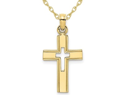10K Yellow Gold Polished Cross Cut Out Pendant Necklace with Chain | eBay