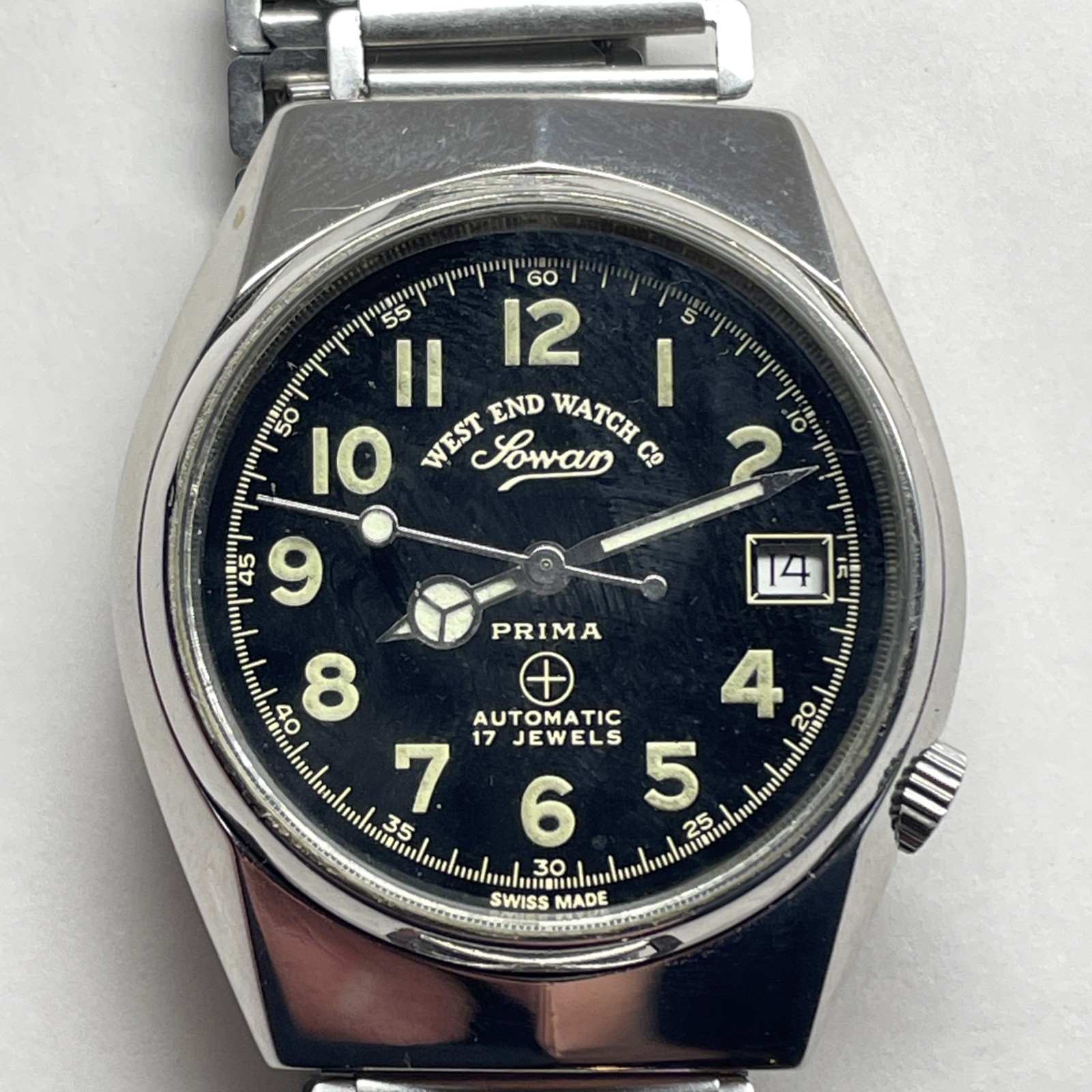 West End Watch Co K4457 Lowan Prima Auto 17J Military 1970s Day Mens ...