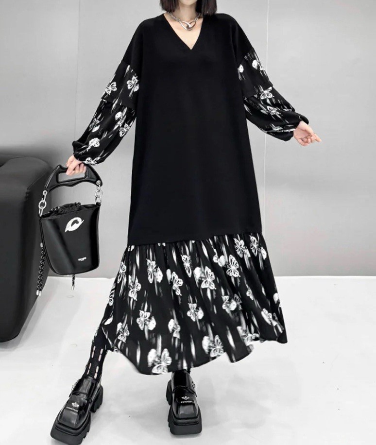 Black Arty Casual Unique Edgy Chic Floaty Fine Knit Ladies Long Loose ...