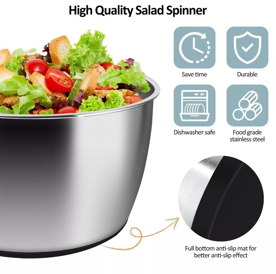 Salad Spinner Stainless Steel Large, Multi-Use Lettuce Spinner Wash ...
