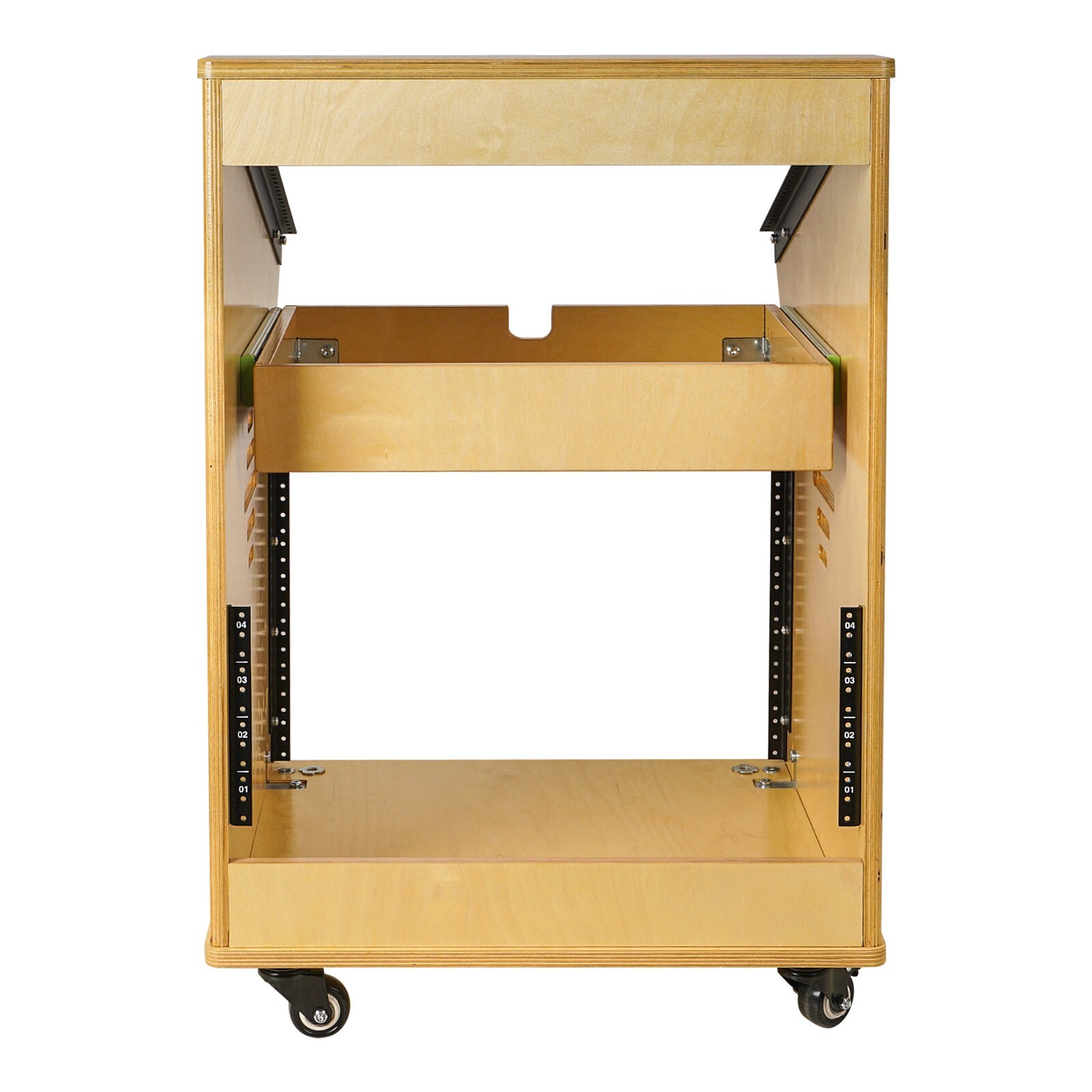 Sound Town 8U Wood Studio Rack w/ 11U Mix Top, 2U Drawer Golden Oak ...