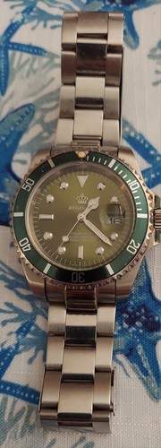 REGINALD Superlative Chronometer Silver Tone Round Green Face Watch PRE ...