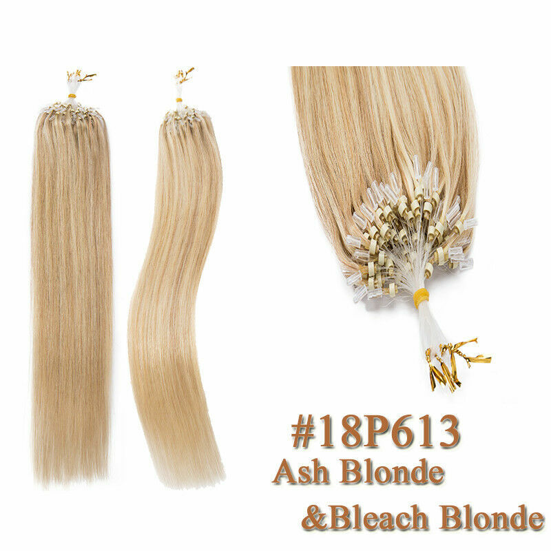 Pre-Looped Fish Line Micro Ring Beads Link Hair Extensions Real Remy ...