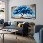 Tree Wall Decor Light Blue Wall Art for Living Room Gray Painting Large ...