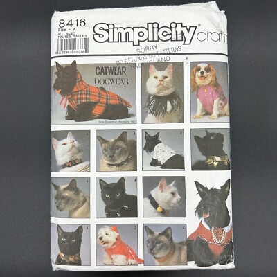 Simplicity Crafts 8416 Catwear Dogwear Coats and Collars 1987 Uncut Sz ...