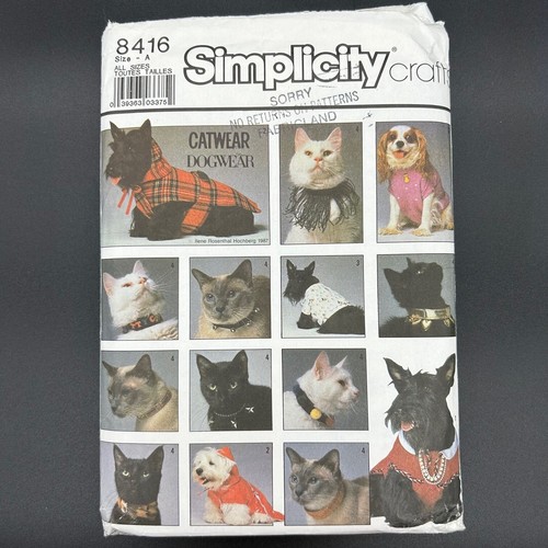Simplicity Crafts 8416 Catwear Dogwear Coats and Collars 1987 Uncut Sz ...