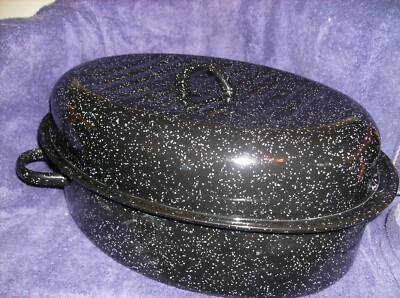 NEW BLUE ENAMEL ROASTER COVERED OVAL 20 LB NONTOXIC CERAMIC FINISH 17 ...