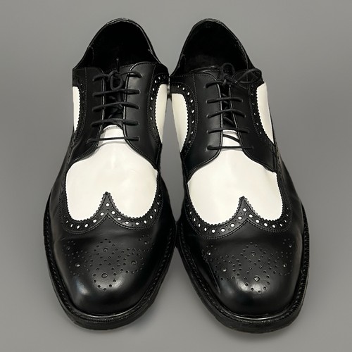 Brentano Spectator Leather Matte Black and White Two-Tone Wingtip Shoes ...