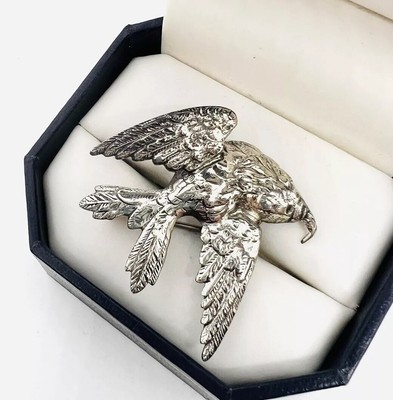 BEAU STERLING Silver Ornate Swallow Bird Brooch Signed Vintage Jewelry ...