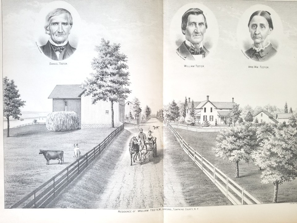 RESIDENCE OF WILLIAM TEETER,LANSING,NY.1879 15.7" x 11.7" SPREAD LITHO ...