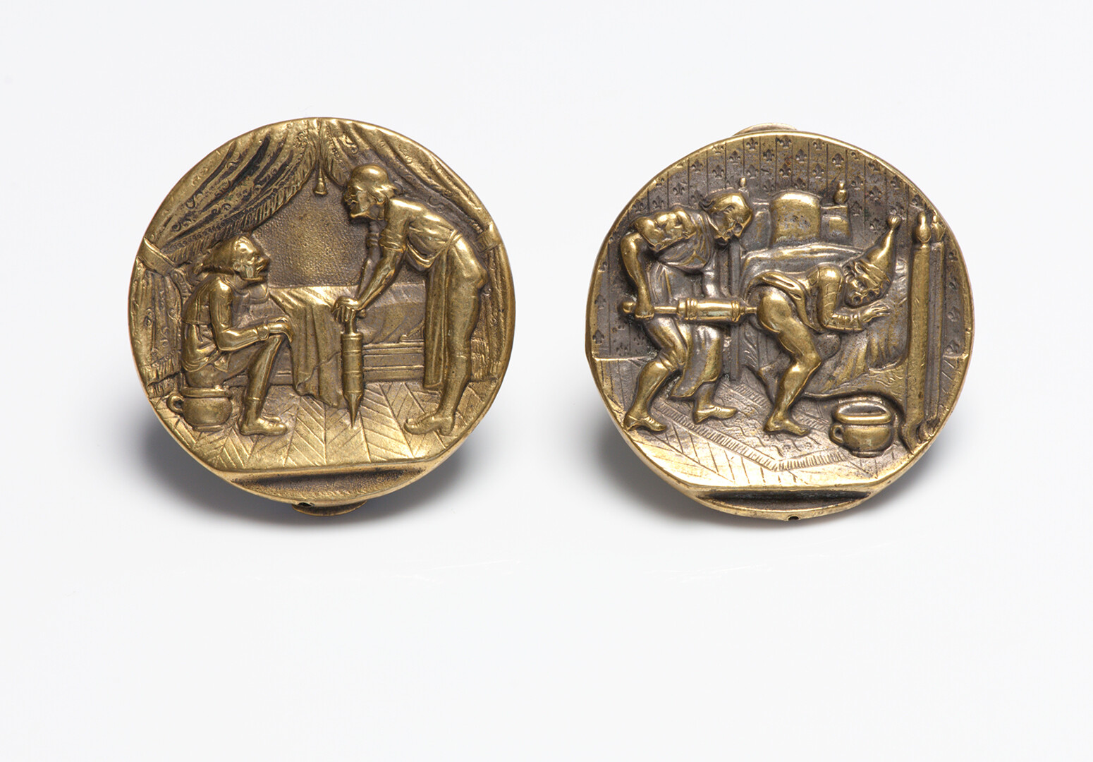 Antique French Novelty Brass Cuff Buttons - Gem