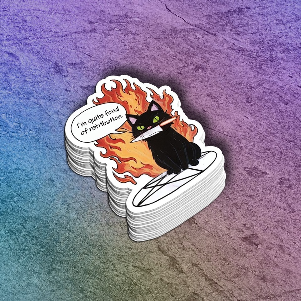 Stabby Cat Retribution Vinyl Sticker | Funny Cat Sticker | Laptop Decal ...