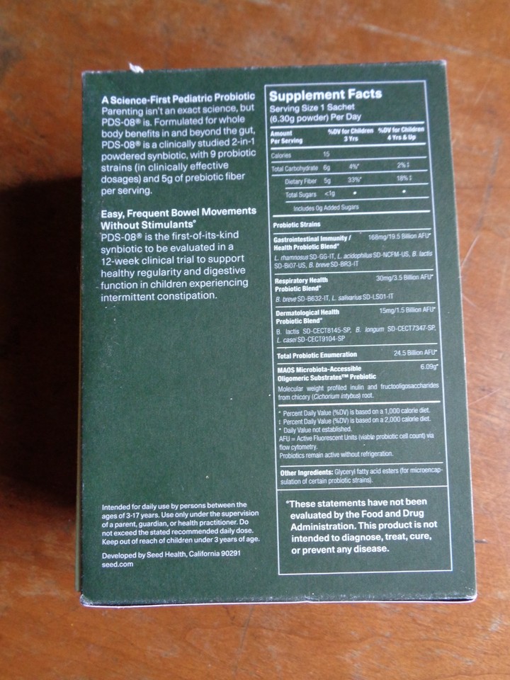 SEED PROBIOTIC PDS-08 Pediatric Synbiotic PREBIOTIC SUPPLEMENT 30 ...