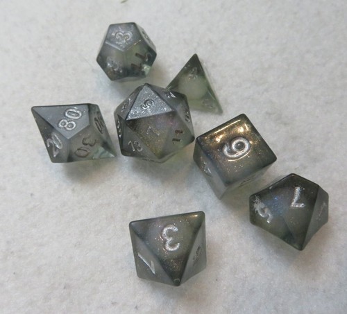 Black Ice 7 Edge Resin Dice Set Poly RPG DnD Dungeons Dragons Tabletop ...