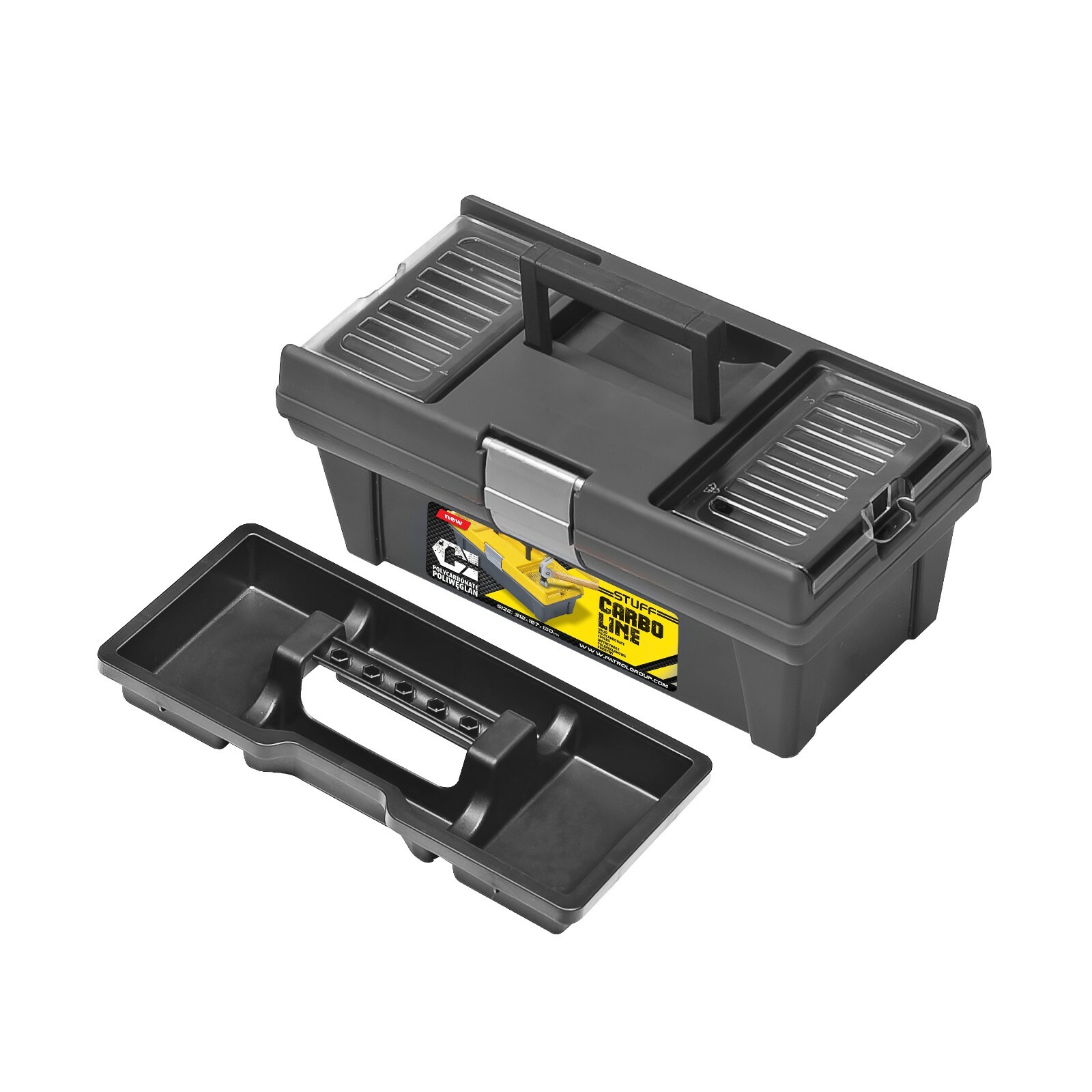 SEMIPROFI Large Plastic Black Toolbox Chest Professional Lid Storage ...