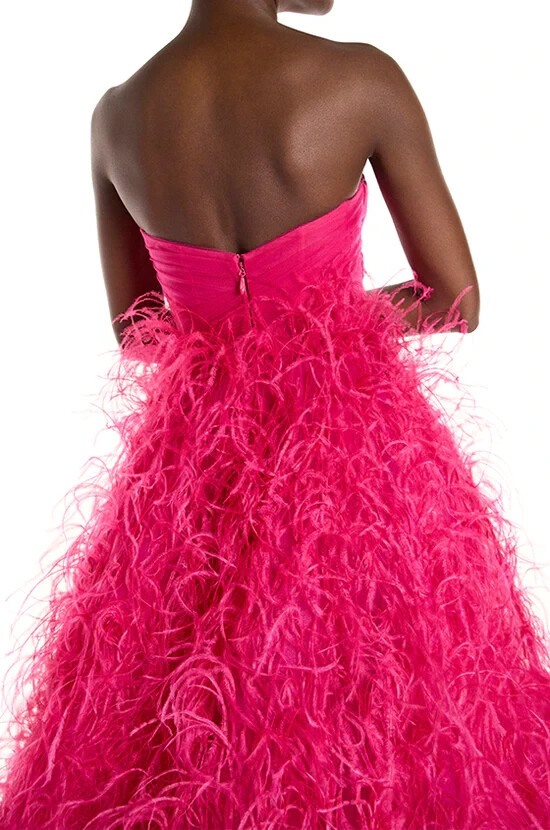 Monique Lhuillier Strapless Draped Feather Ball Gown Size 8 | eBay