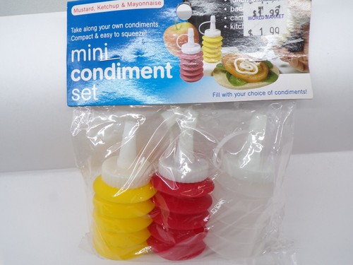 Mini Condiment Containers 3 Piece Set Refillable Red Clear and Yellow ...