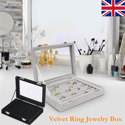 Velvet Ring Earring Jewelry Display Organizer Box Tray Holder Storage ...