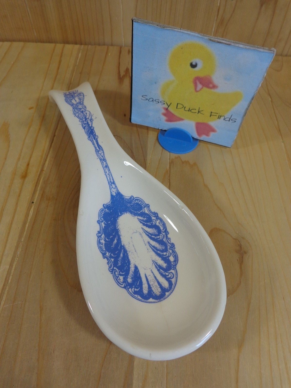 Vintage SPOON REST 10" FANCY SPOON White Blue Ceramic | eBay
