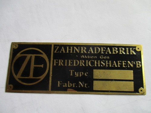 Typenschild ZF Messing Schild Vorkrieg Getriebe Oldtimer Horch Benz ...