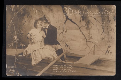 Liebes-AK Der Kuß im Boot - Volkslied: Mädel ruck ruck ruck ...
