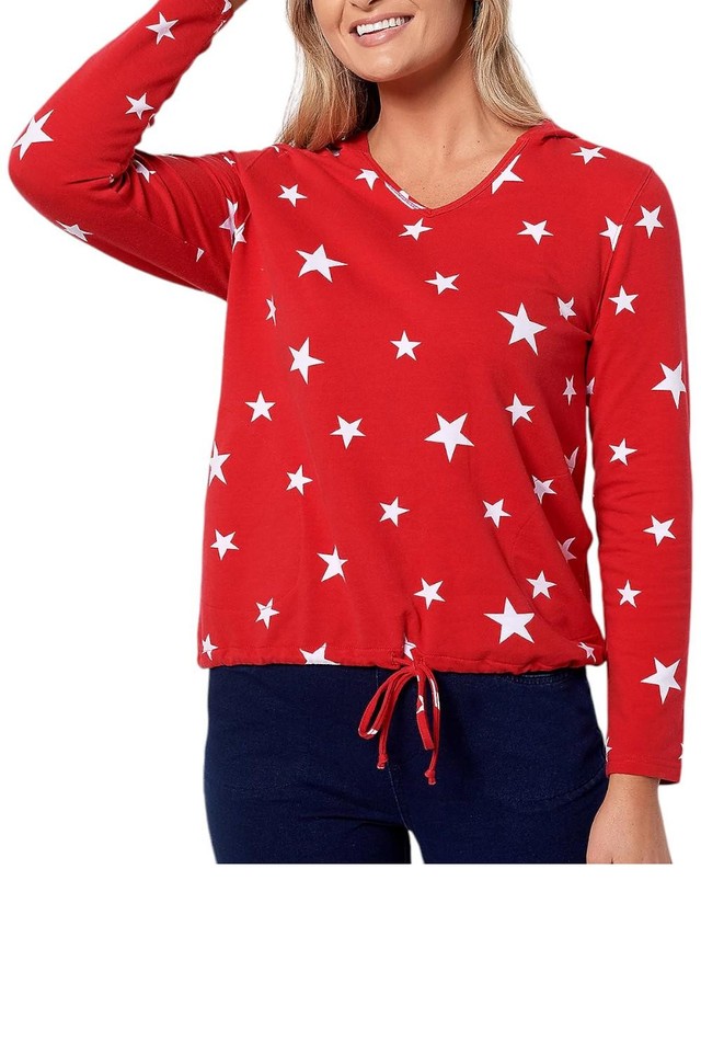 Quacker Factory Women's French Terry Star Bright Hoodie Red | eBay