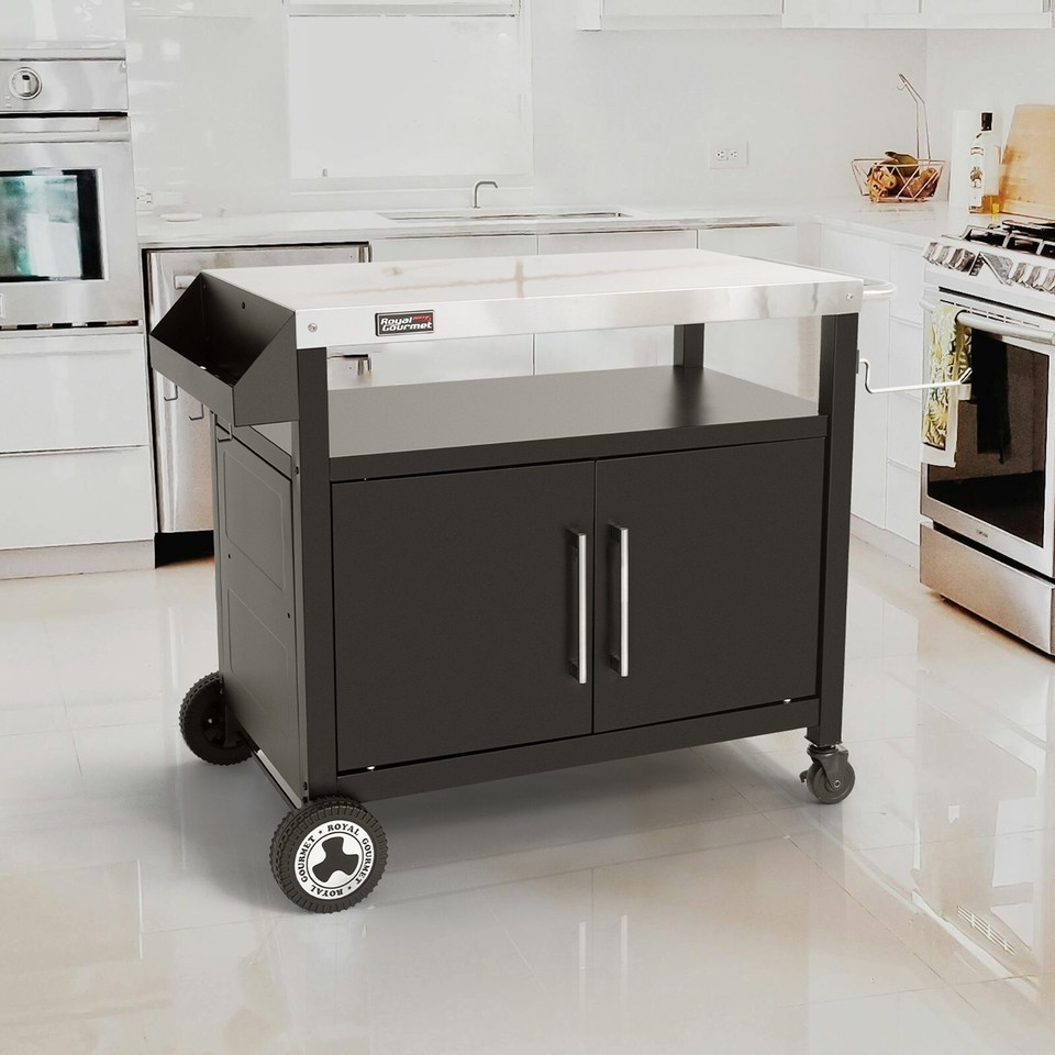 Royal Gourmet Movable Kitchen Cart with Storage Cabinet Grill Food Prep ...
