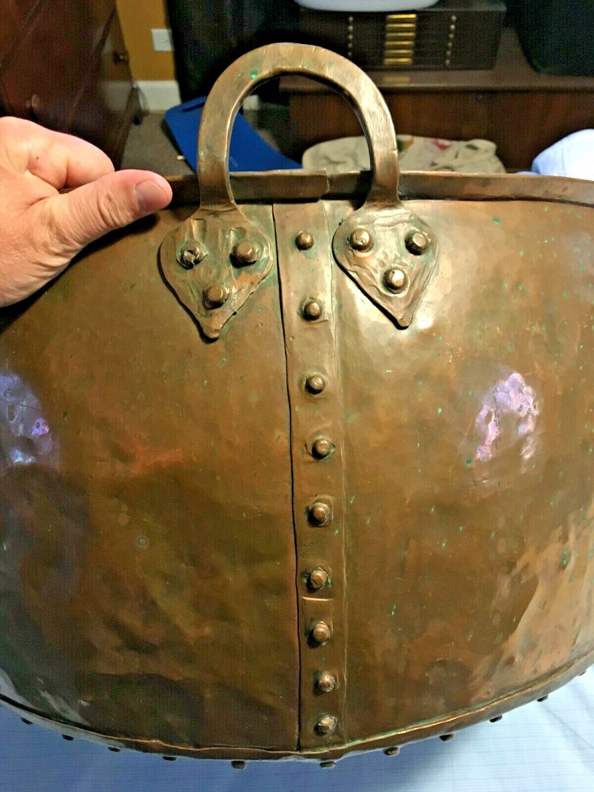 ANTIQUE 17TH CENTURY 1600'S LARGE NORSK COPPER RIVETED CHEESE VAT ...
