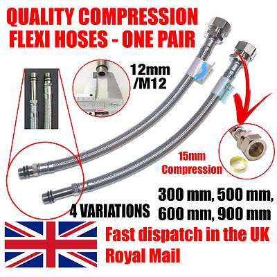 15mm Compression x M12 (12mm) Flexible Tap Connectors, Bathroom Flexi ...