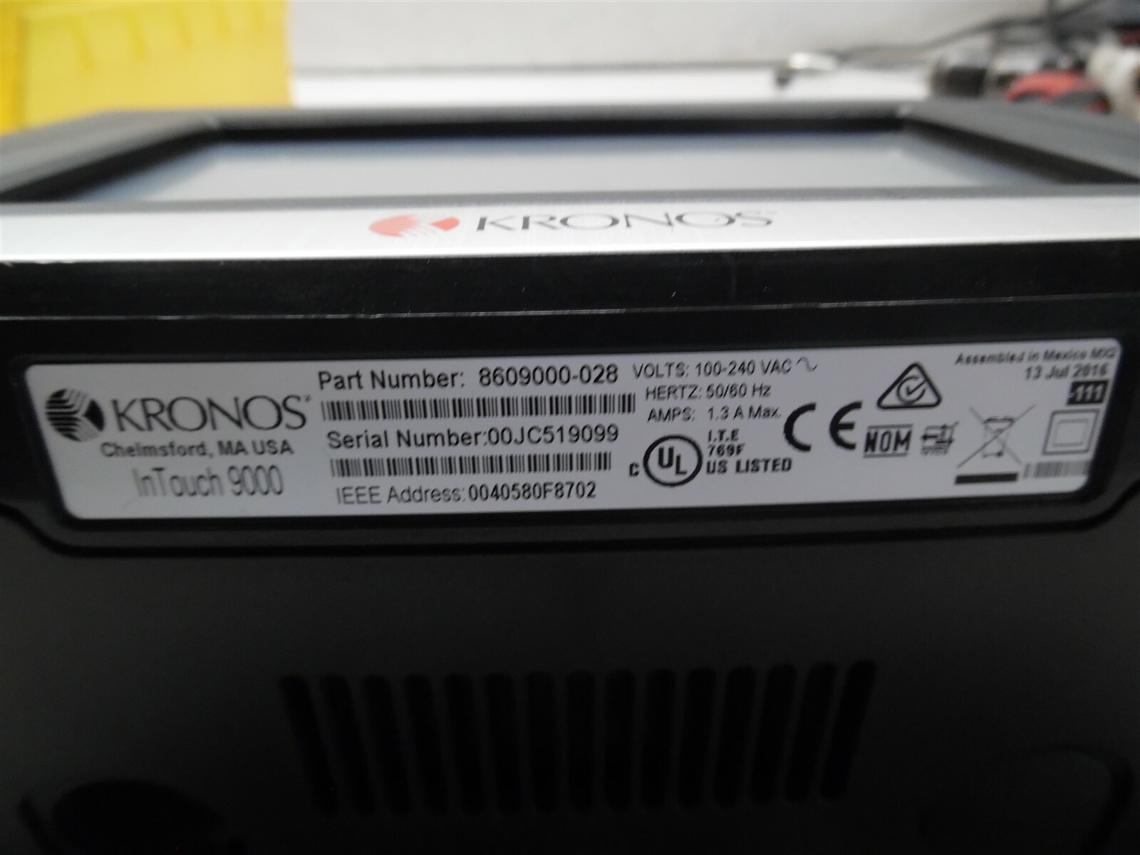 Kronos InTouch 9000 Time Clock 8609000-028 TouchScreen H3-Barcode with ...