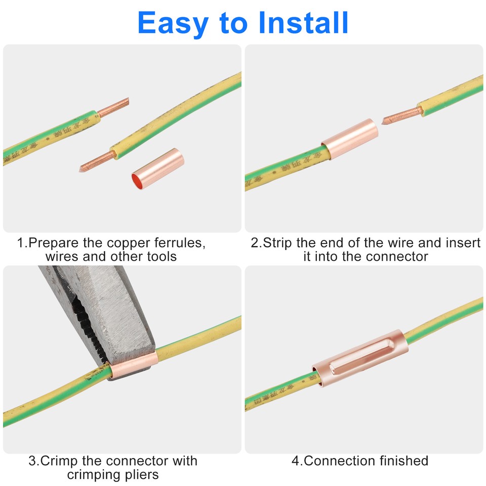 500Pcs 7 Size Non Insulated Wire Splice Ferrules Kit Red Copper Crimp ...