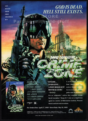CRIME ZONE__Original 1989 Trade print AD / promo__DAVID CARRADINE ...