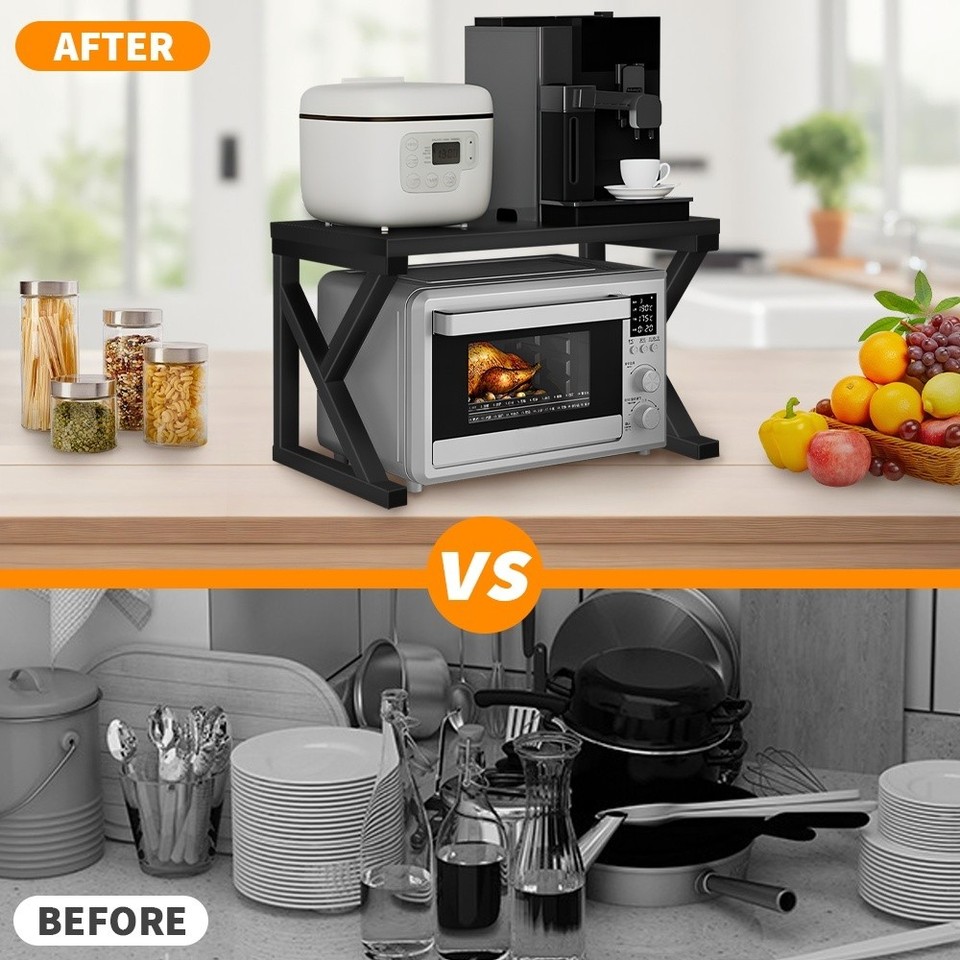 2 Tier Expandable Microwave oven Rack Stand Storage Holder Kitchen ...