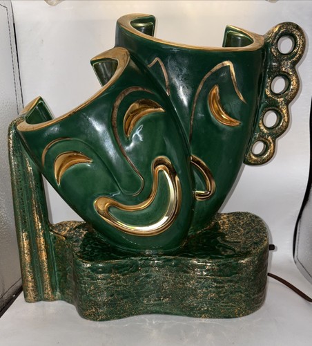 Comedy Tragedy Mask TV Lamp Light Vintage MCM Green Gold Hedi Schoop ...