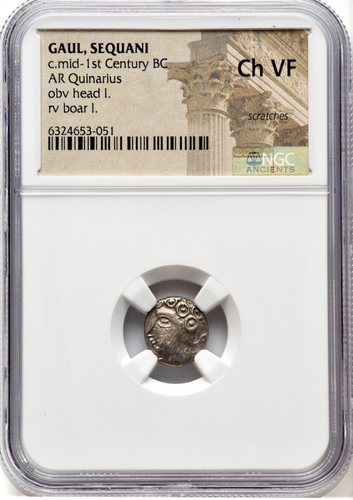50 BC GAUL SEQUANI Ancient Greek Silver AR Quinarius Coin NGC Choice VF ...
