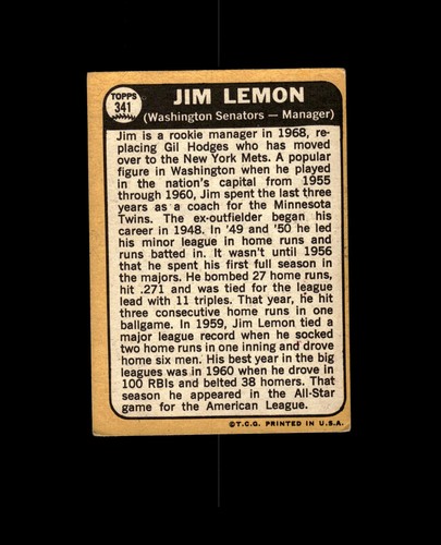 1968 Topps 341 Jim Lemon MG VG #D1,421351 | eBay