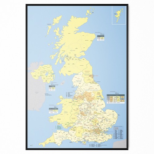 UK Counties Map Poster Educational Detailed Wall Home School Decor - A5 ...