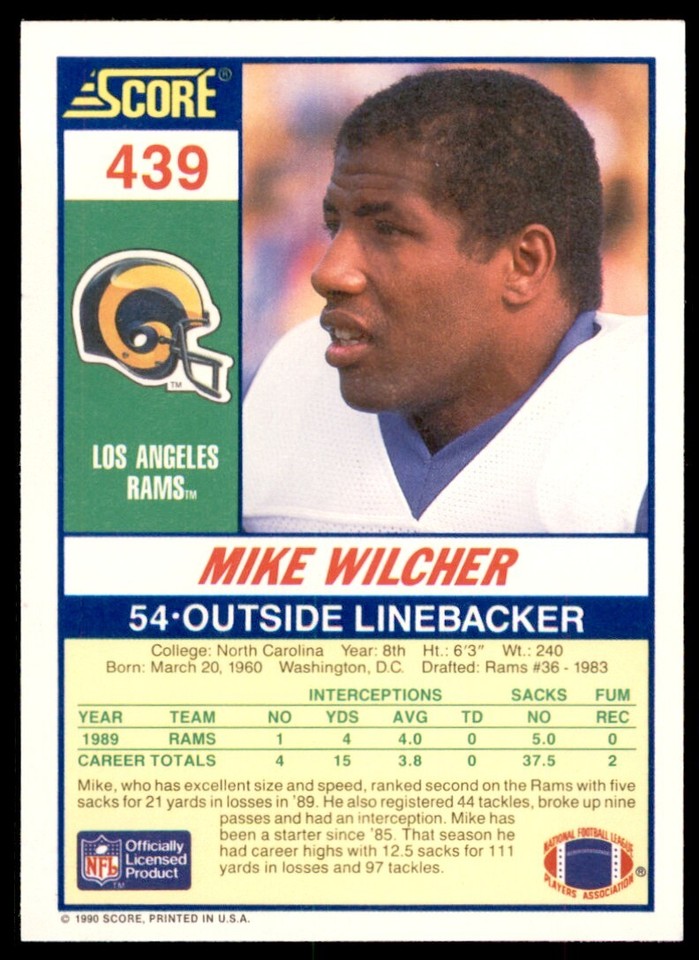1990 Score Mike Wilcher Los Angeles Rams #439 | eBay