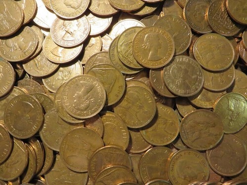1963 One Large Penny Cent United Kingdom England British Bronze George ...