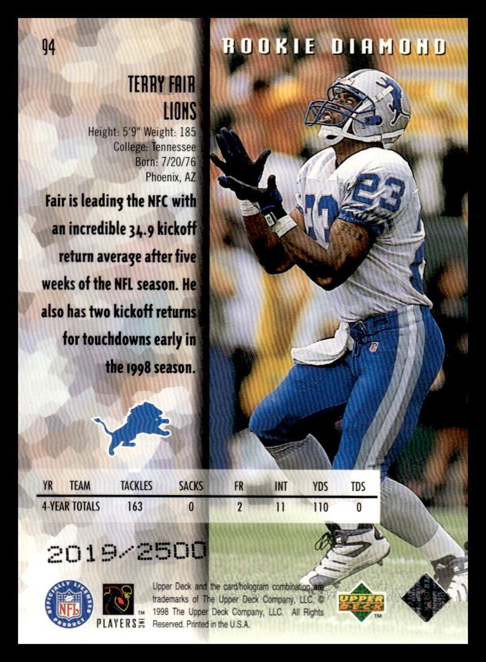 1998 Upper Deck Black Diamond Rookie Edition #94 Terry Fair Double ...