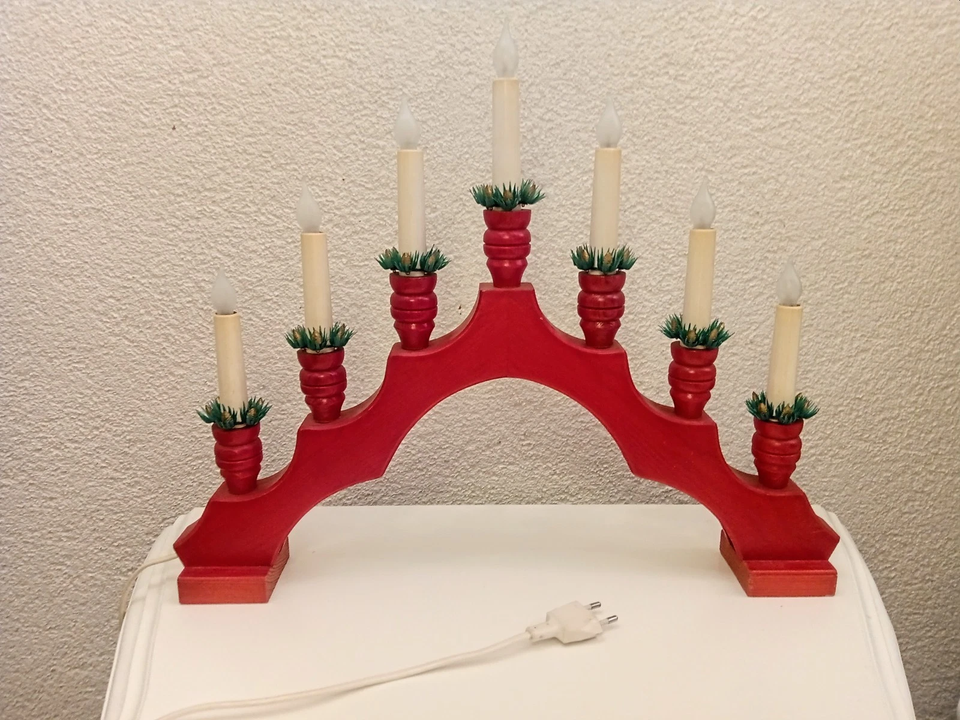 Vintage Swedish Red Advent Candle Bridge Wood Electric 7 Light ...